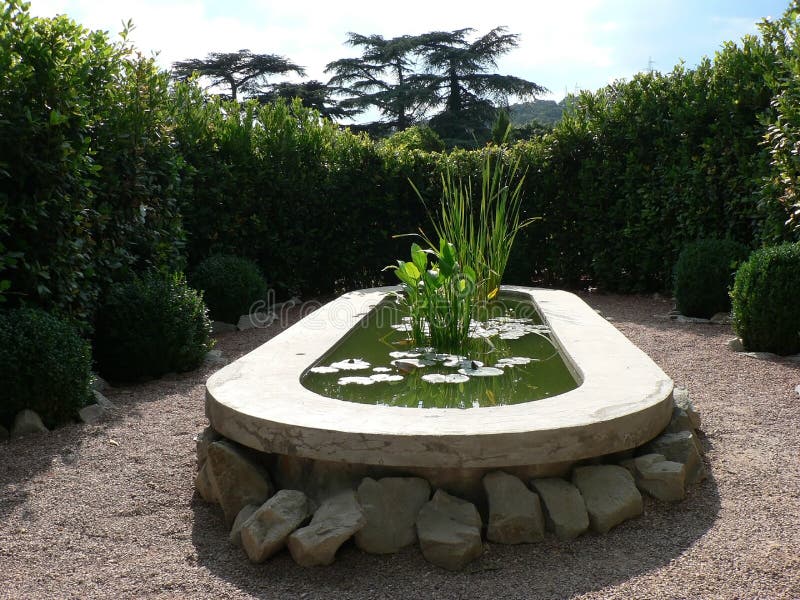 Decorative Stone Fountain Pool Stock Image - Image of outdoor, cloud ...