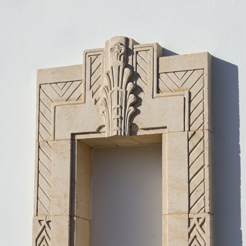 Decorative Stone Frame Showcasing Art Deco Design Elements, Including ...