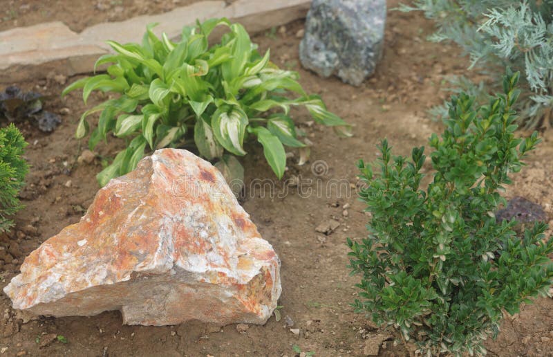 Decorative Stone, Landscape Design at a Summer Cottage, 2 Stock Photo ...