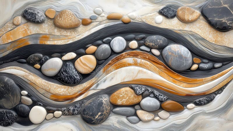 Smooth River Stones Flowing on Abstract Marble Pattern Stock Image ...
