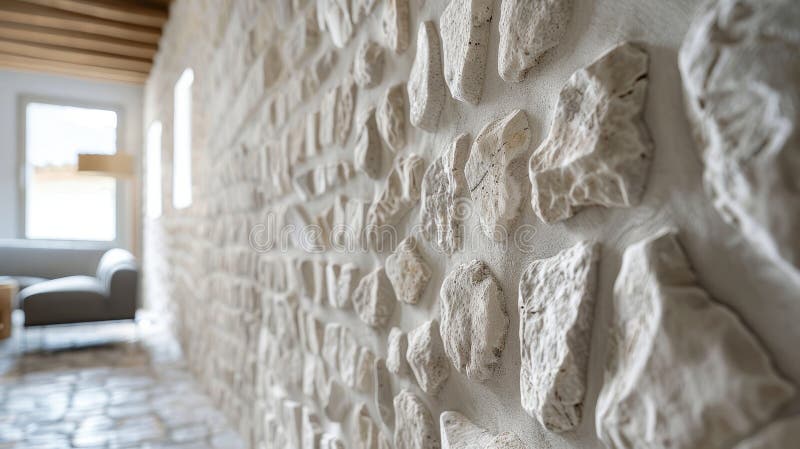 Decorative Stone Patterns on White Wall in Modern Interior Hallway ...