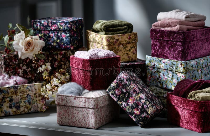 Decorative Storage Boxes with Floral Patterns and Solid Colors ...