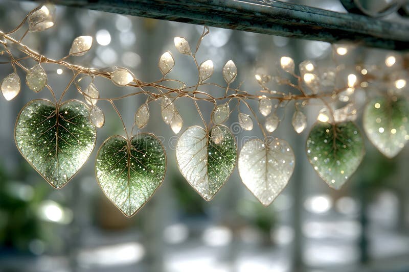 Decorative String Lights Made of Translucent Green and White Leaves ...
