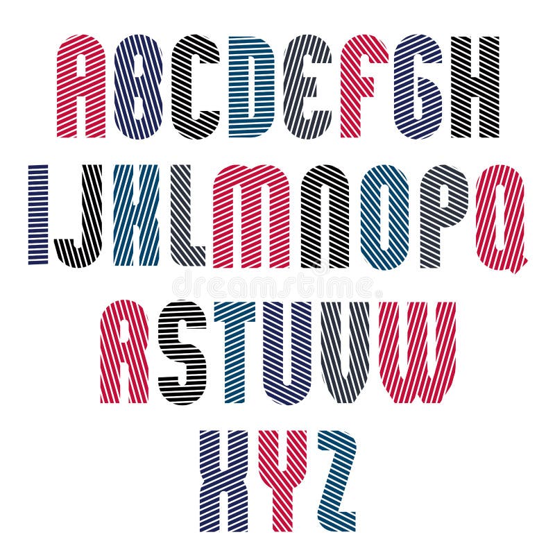 Decorative Striped Retro Font, Geometric Bright Typeface with Pa Stock ...