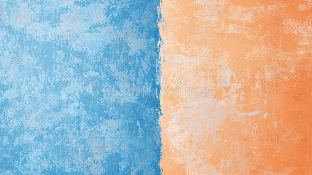 Decorative Stucco Surface with Light Blue and Orange Colors Divided ...