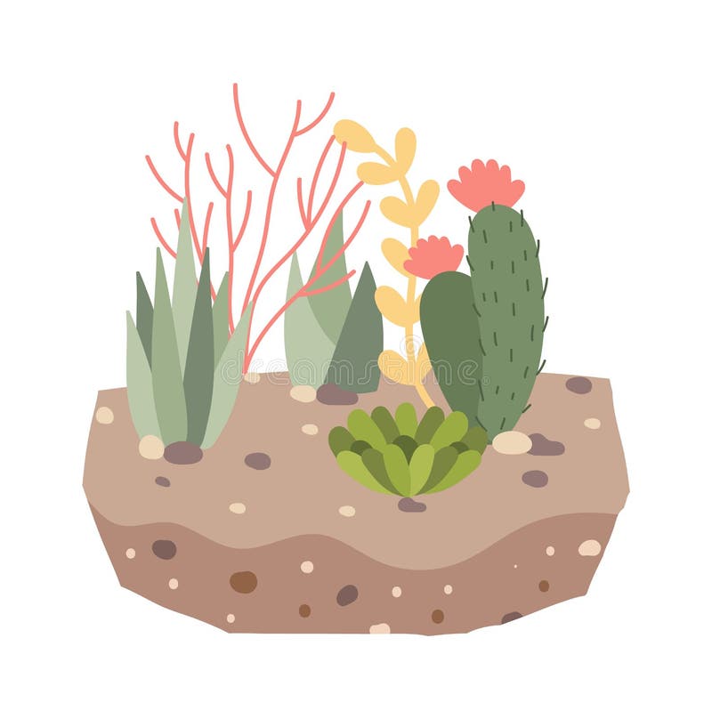Decorative Succulent and Cactus in Soil Flat Icon Houseplant Stock ...