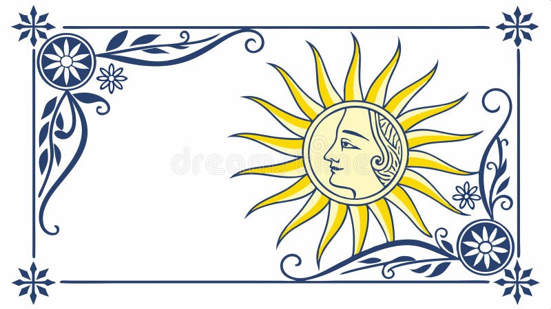 Decorative Sun and Floral Corner Element with Radiating Rays Pattern ...
