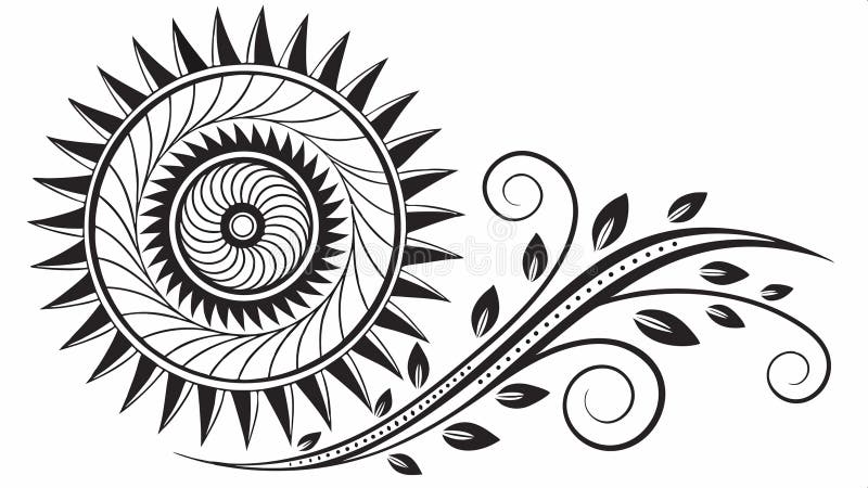 Decorative Sun Graphic Combined with Elegant Swirling Floral and Vine ...