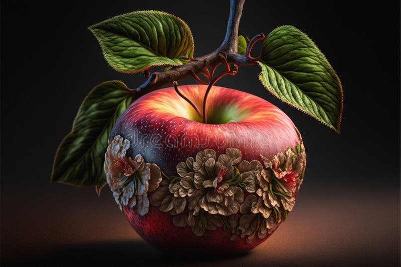 Decorative Surreal Apple with Floral Design Stock Illustration ...