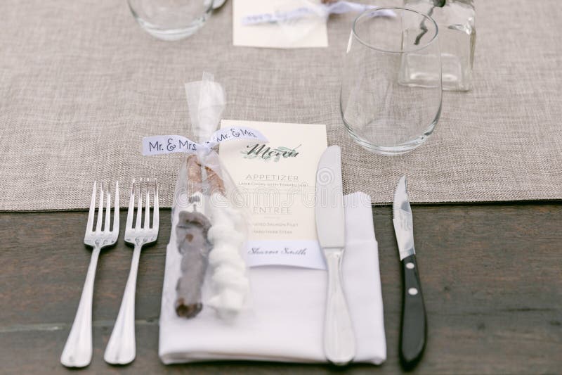 Elegant Table Setting for a Wedding Reception with Personalized Place ...