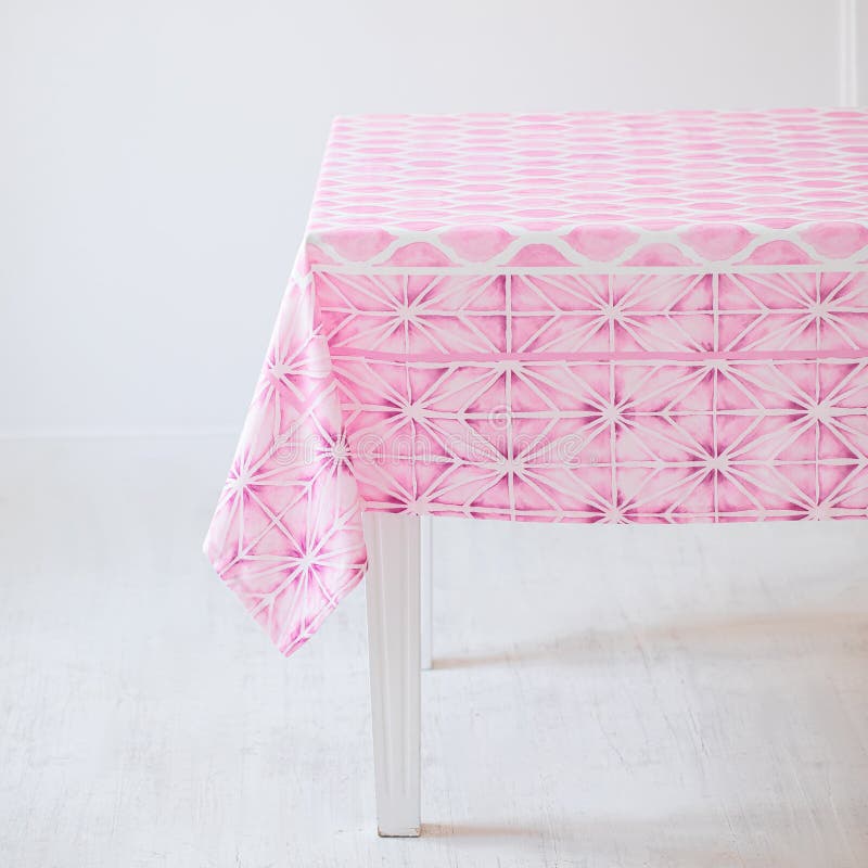 Decorative Tablecloth with Pink Patterns on a Table on a White ...