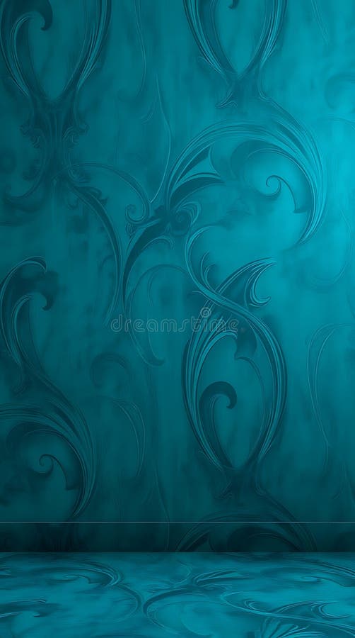 Decorative Teal Patterned Wall with Intricate Designs and Textures in a ...