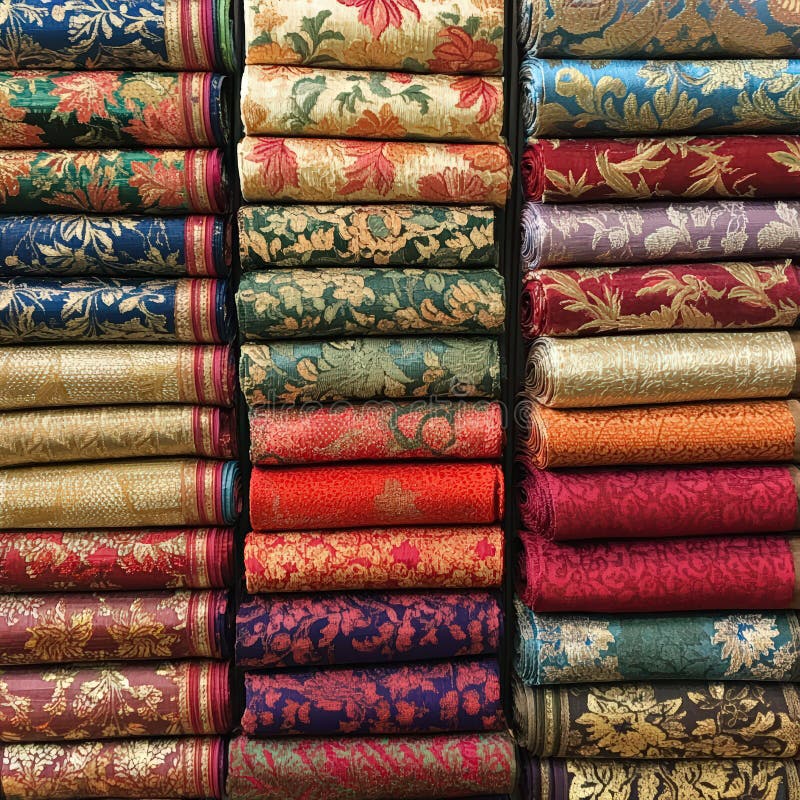 Decorative Textile Rolls in Vibrant Colors and Intricate Patterns Stock ...