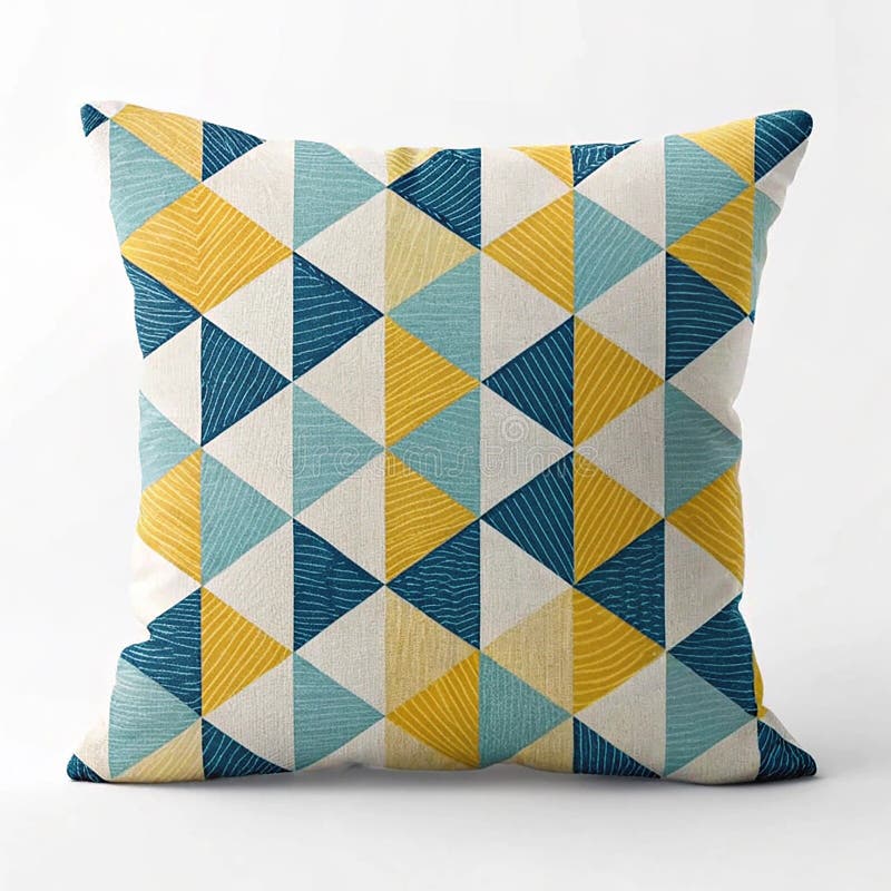 Decorative Throw Pillow with Geometric Patterns on White Background ...