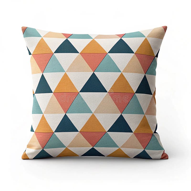 Decorative Throw Pillow with Geometric Patterns on White Background ...