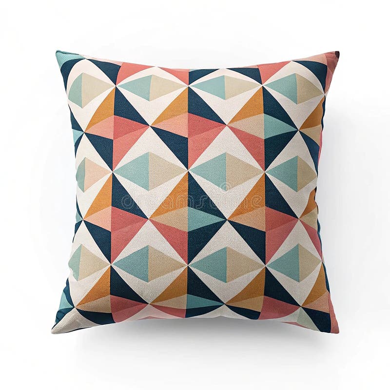 Decorative Throw Pillow with Geometric Patterns on White Background ...