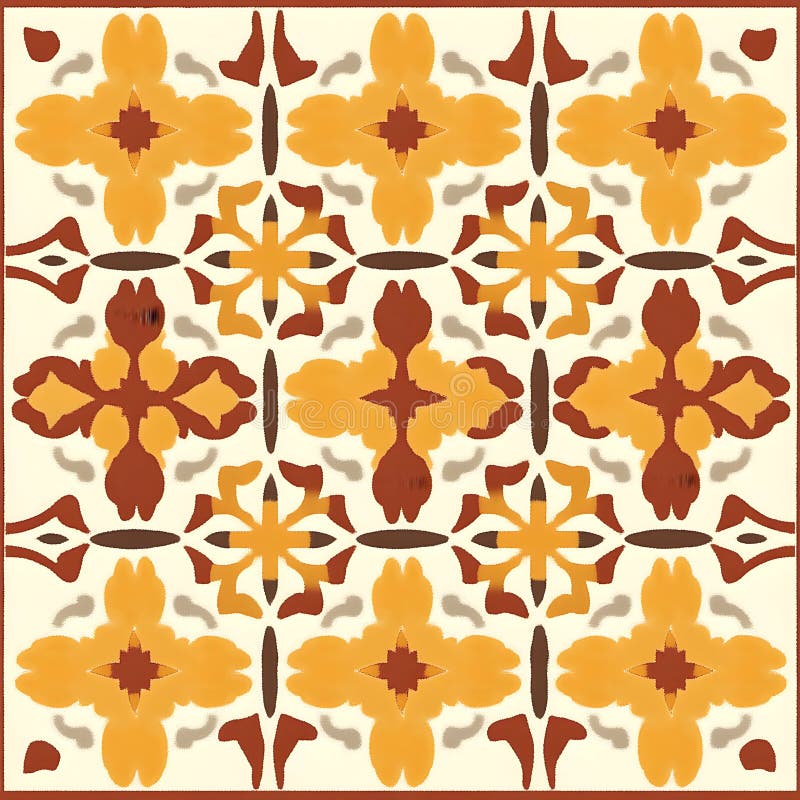 A Decorative Tile Pattern Featuring Floral Motifs in Warm Colors Stock ...