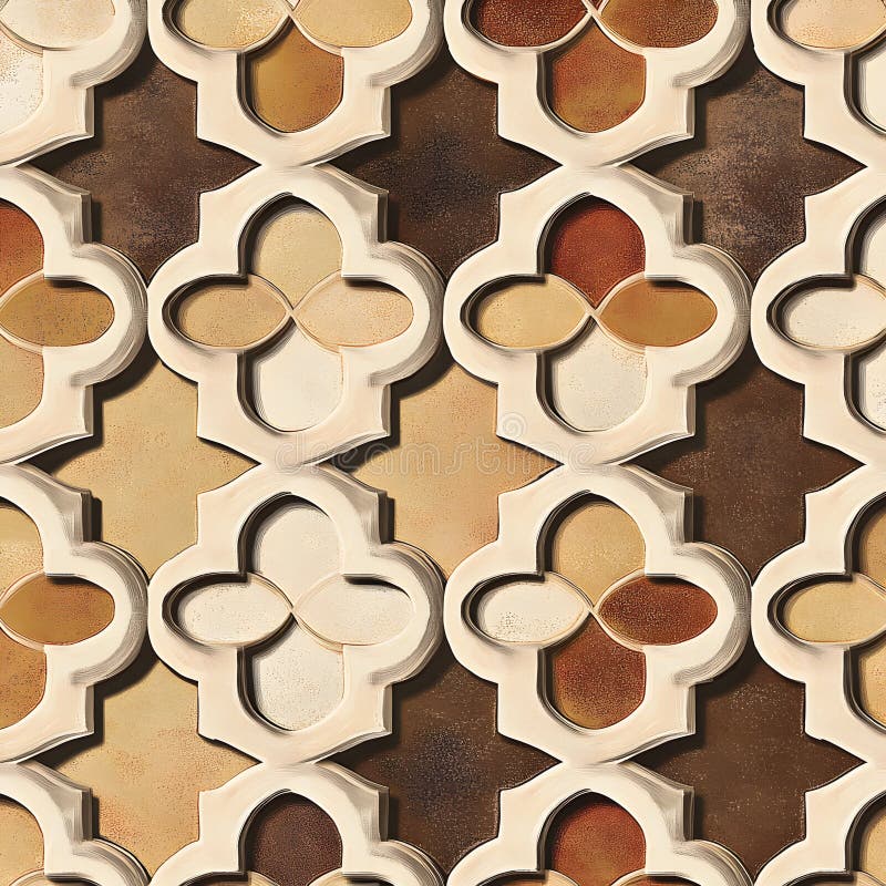 Decorative Tile Pattern Featuring Interlocking Shapes in Warm Earth ...