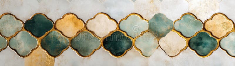 Decorative Tile Pattern with Green and Gold Geometric Design Elements ...