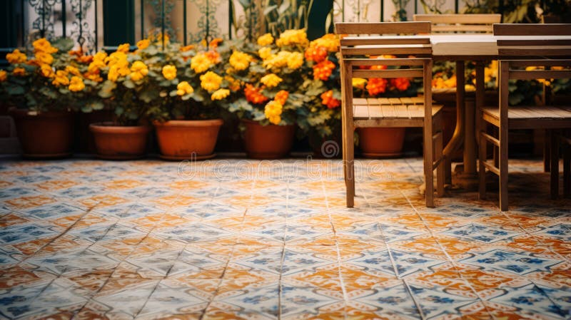Decorative Tiles on a Charming Patio Stock Illustration - Illustration ...