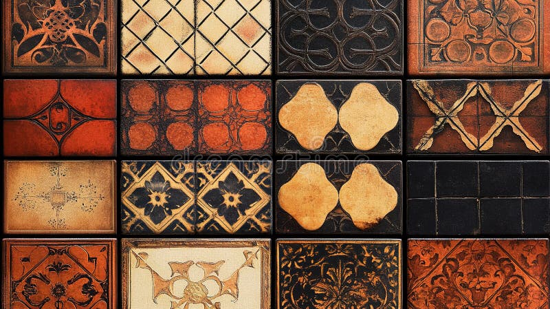 Decorative Tiles Featuring Intricate Patterns Arranged in a Grid Layout ...