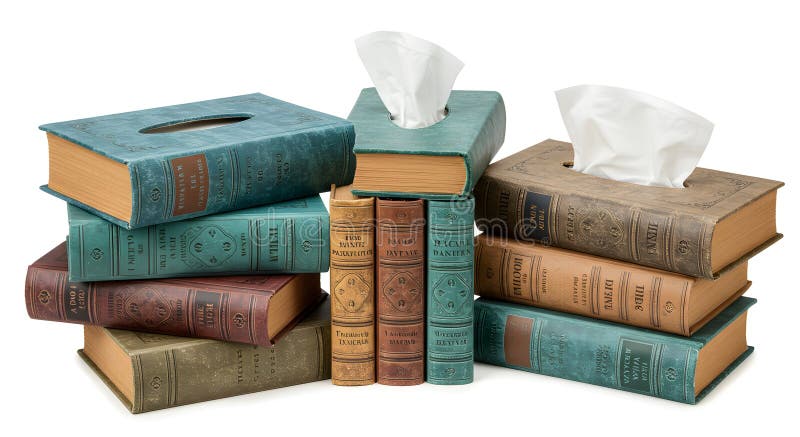 Vintage Book-Shaped Tissue Box on Stack of Old Books Stock Photo ...