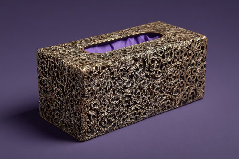 Decorative Tissue Box with Intricate Design Placed on a Purple ...