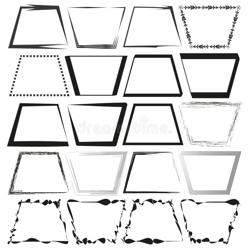 Decorative Trapezoid Frames. Black and White. Vector Borders Set ...