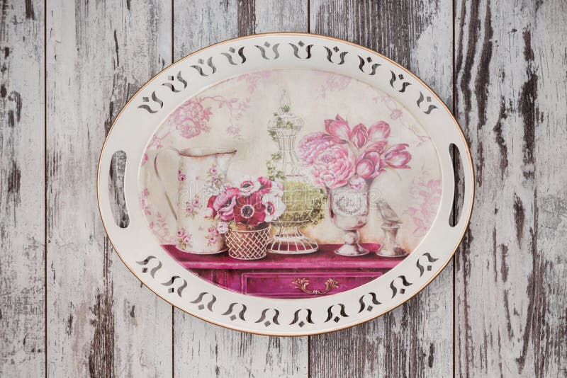 Decorative Tray with Floral Pattern Stock Image - Image of tray, empty ...