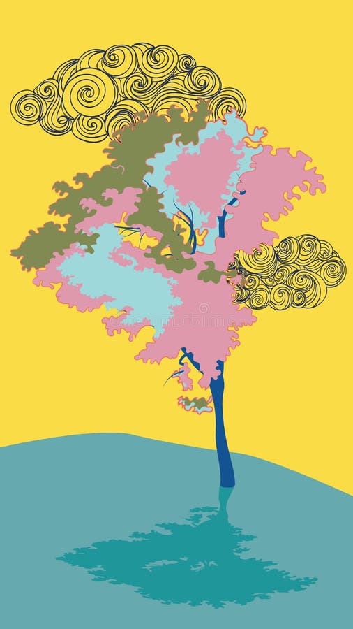Decorative tree and clouds stock vector. Illustration of spring - 220970404