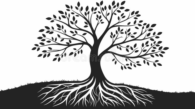 Decorative Tree with Curly Branches and Roots Vector for Elegance ...