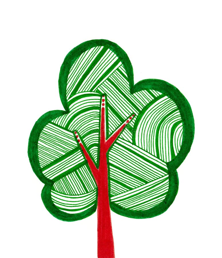 Decorative Tree in Doodle Style Isolated on White Background. Stock ...