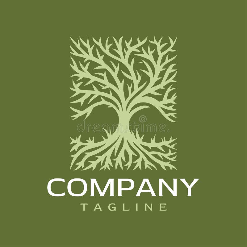 Decorative Tree Root Square Logo Design Template. Luxury Natural Plant ...