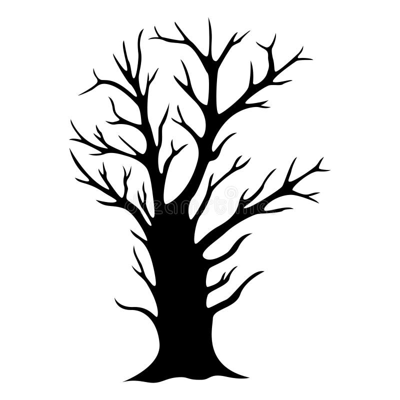 Decorative Autumn Tree Silhouette With Brown Leaves - Full Color Stock ...