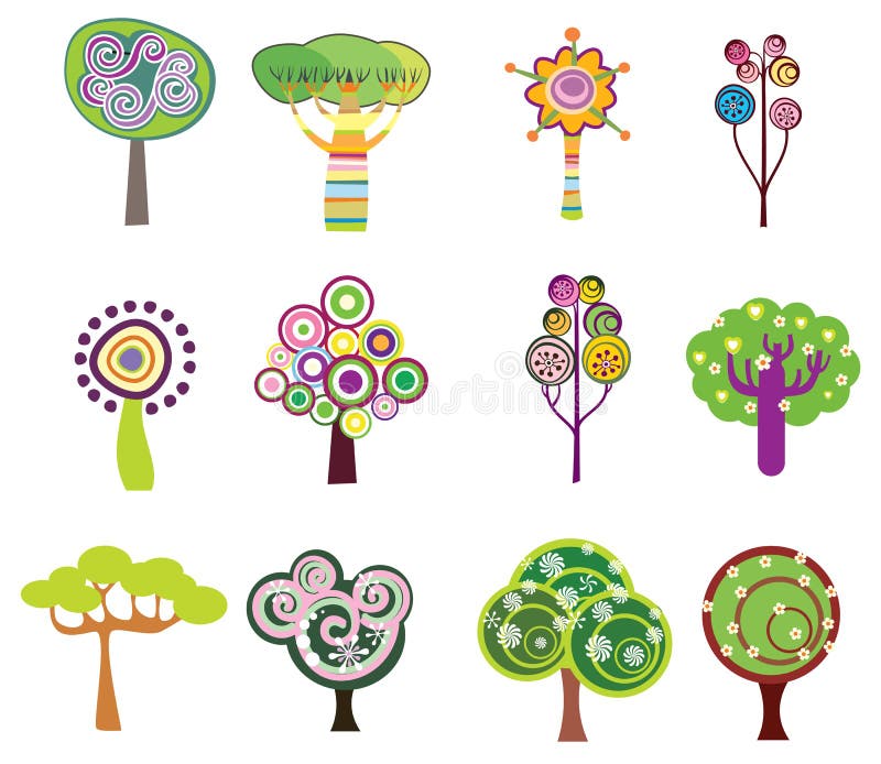 Decorative trees icons stock illustration. Illustration of beautiful ...
