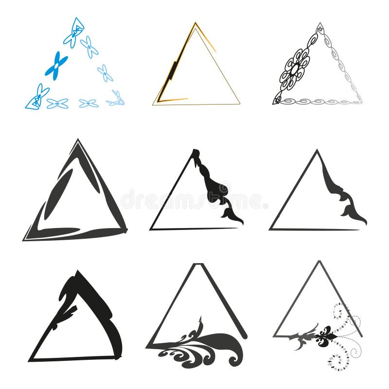 Decorative Triangle Icon. Swirl Pattern Vector. Artistic Frame Shape. Modern Black Design Stock ...