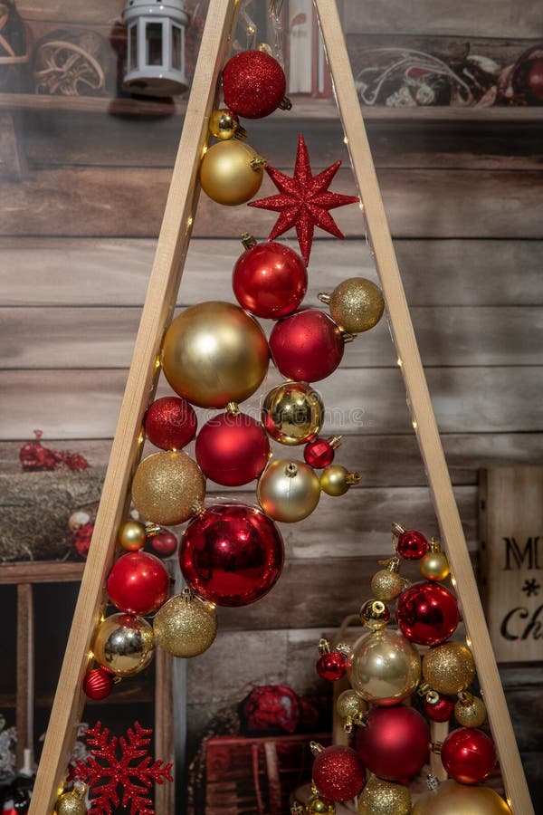 Decorative Triangular Christmas Tree of Boards with Balls. Christmas ...