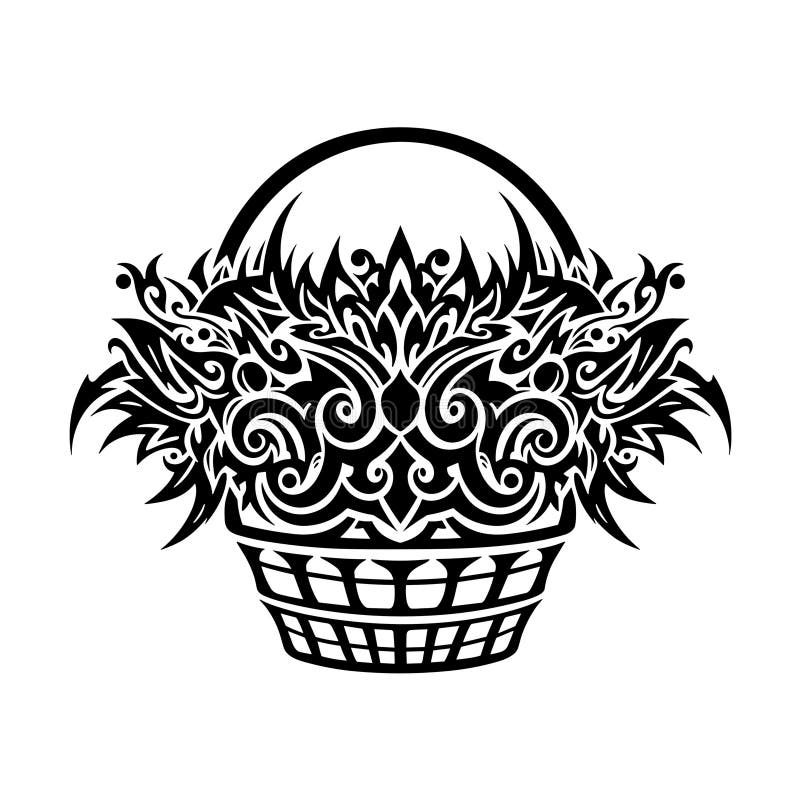 Decorative Tribal Basket with Elaborate Floral Design Stock ...
