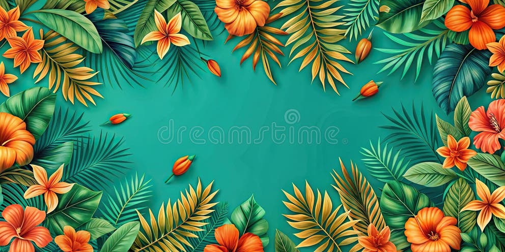 Tropical Bliss: Decorative Flower Pattern on Teal Background - AI ...