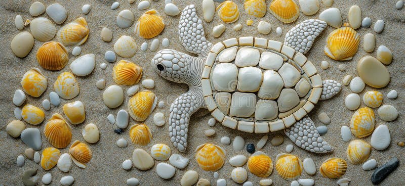 Decorative Turtle Made of Shells Surrounded by Various Seashells on ...