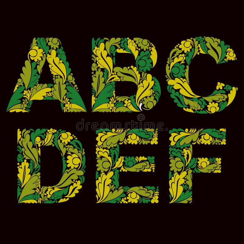 Decorative Typescript with Natural Pattern. Flowery Alphabet, Ca Stock ...