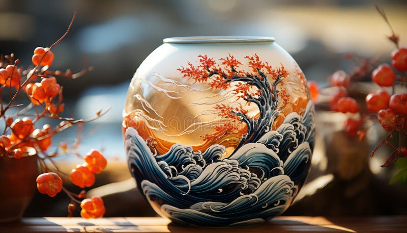 Decorative Vase with Nature Inspired Patterns, Showcasing Cultural ...