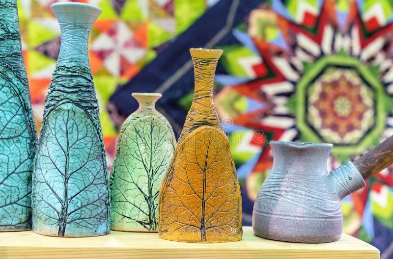 Ceramic Jugs, Vases, Mugs, Different Shapes and Sizes Stock Photo ...