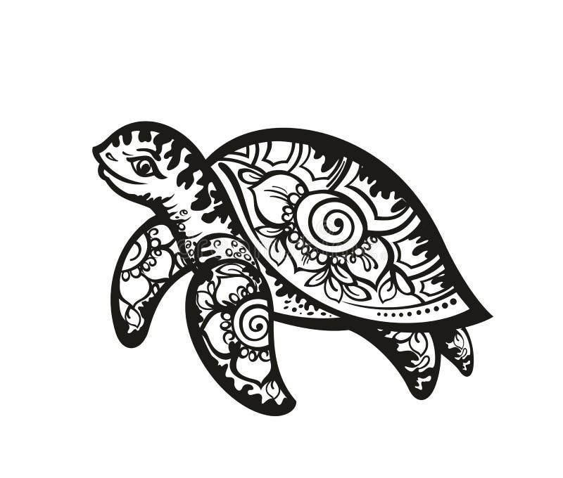 Decorative Vector Black Silhouette of a Turtle, Tattoo Design. Vector ...