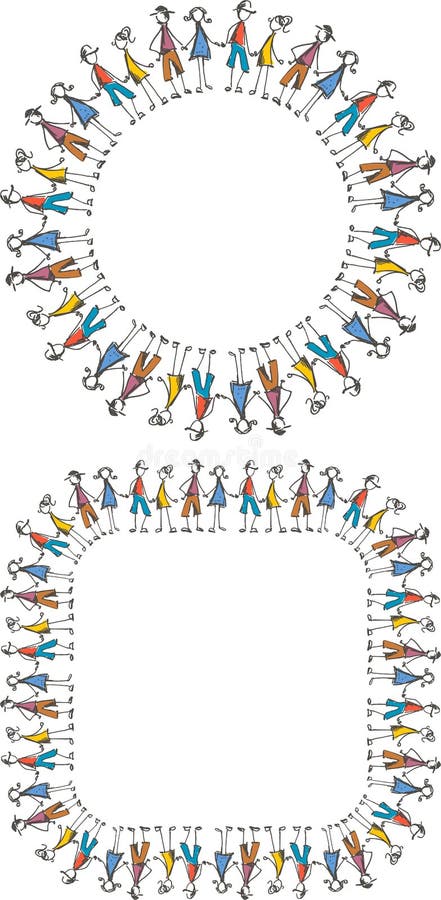 Decorative Vector Borders from Outline Colorful People Doodles Stock ...