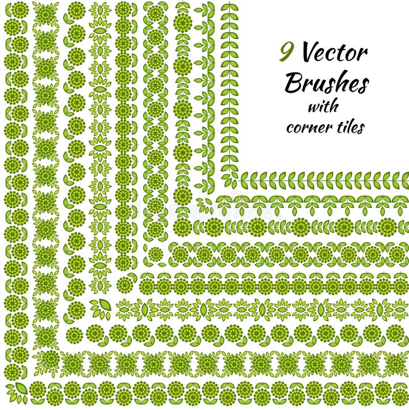 Decorative Vector Brushes with Inner and Outer Corner Tiles. Stock ...