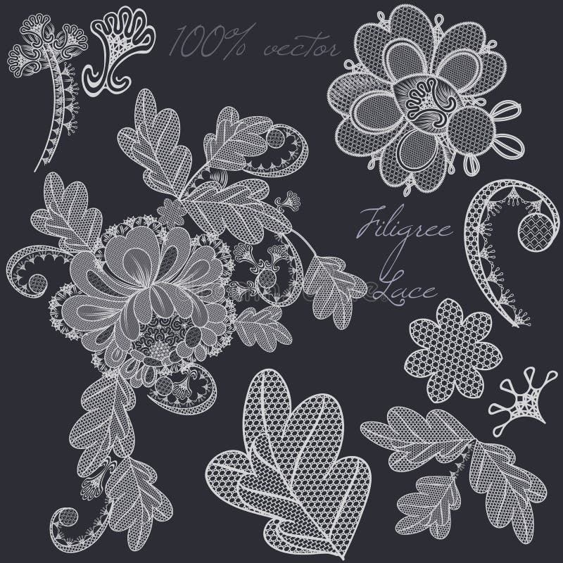 Decorative Vector Filigree Lace Design in White Color. Set of Elements ...