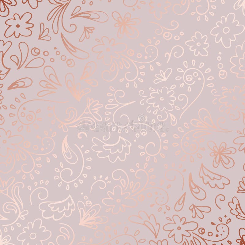 Seamless Rose Gold Floral Lines Wallpaper Stock Vector - Illustration ...