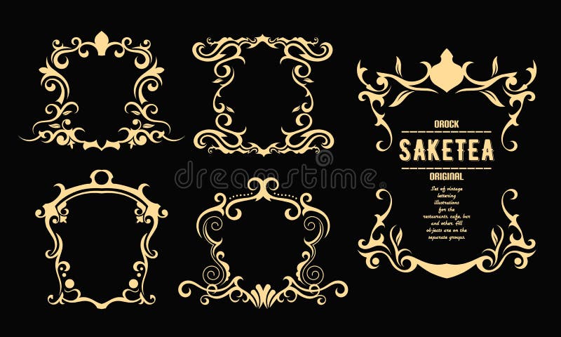 Decorative Vintage Floral Frame Set And Certificate Border Set Stock
