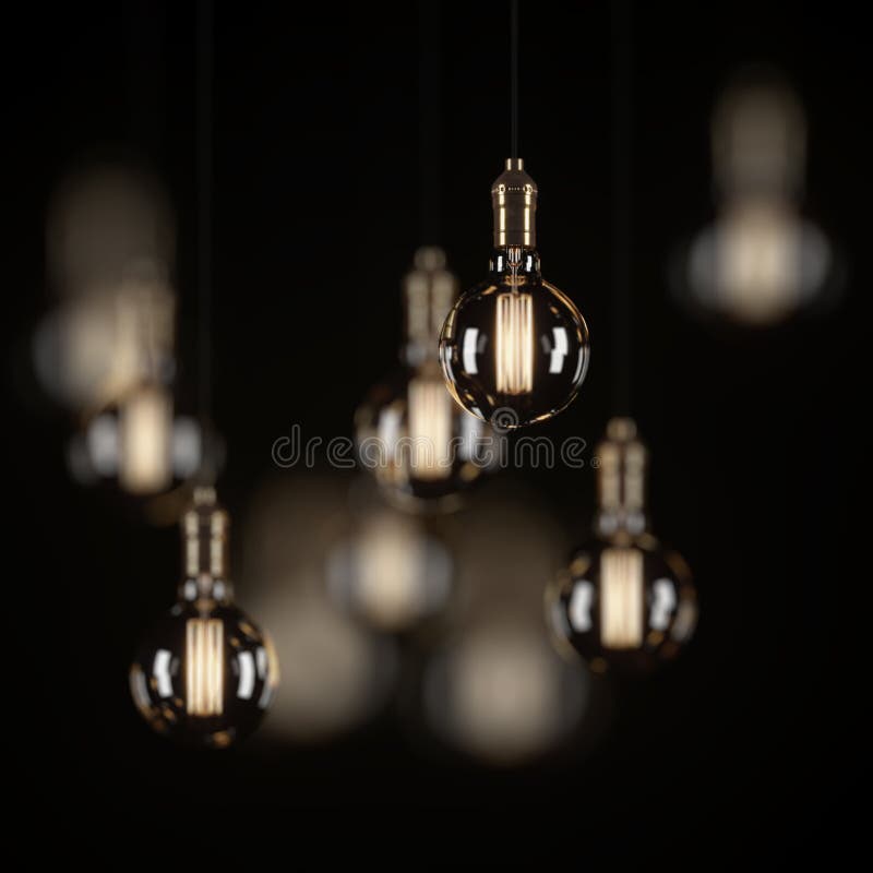 Decorative Vintage Light Bulbs in Edison Style on a Black Background ...